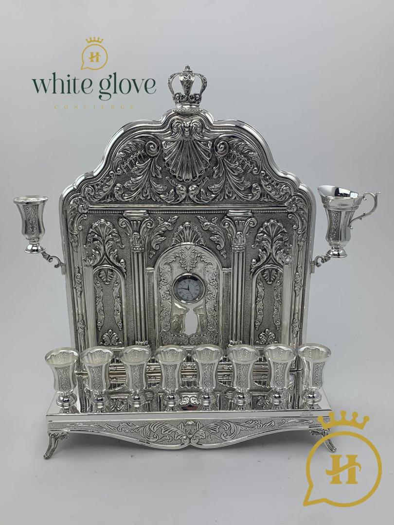 WALL MENORAH WITH CLOCK – Heritage Silver